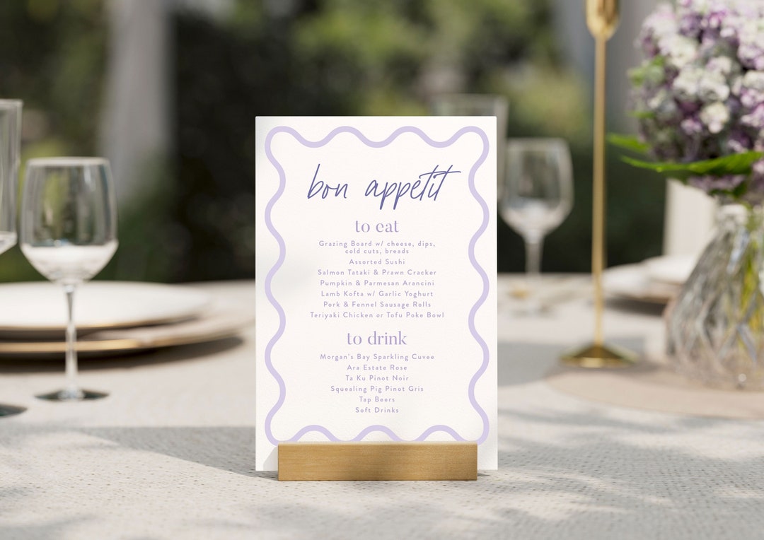 Wavy Border Printable Menu, Bar Menu, Drinks Menu, Food Menu for ...