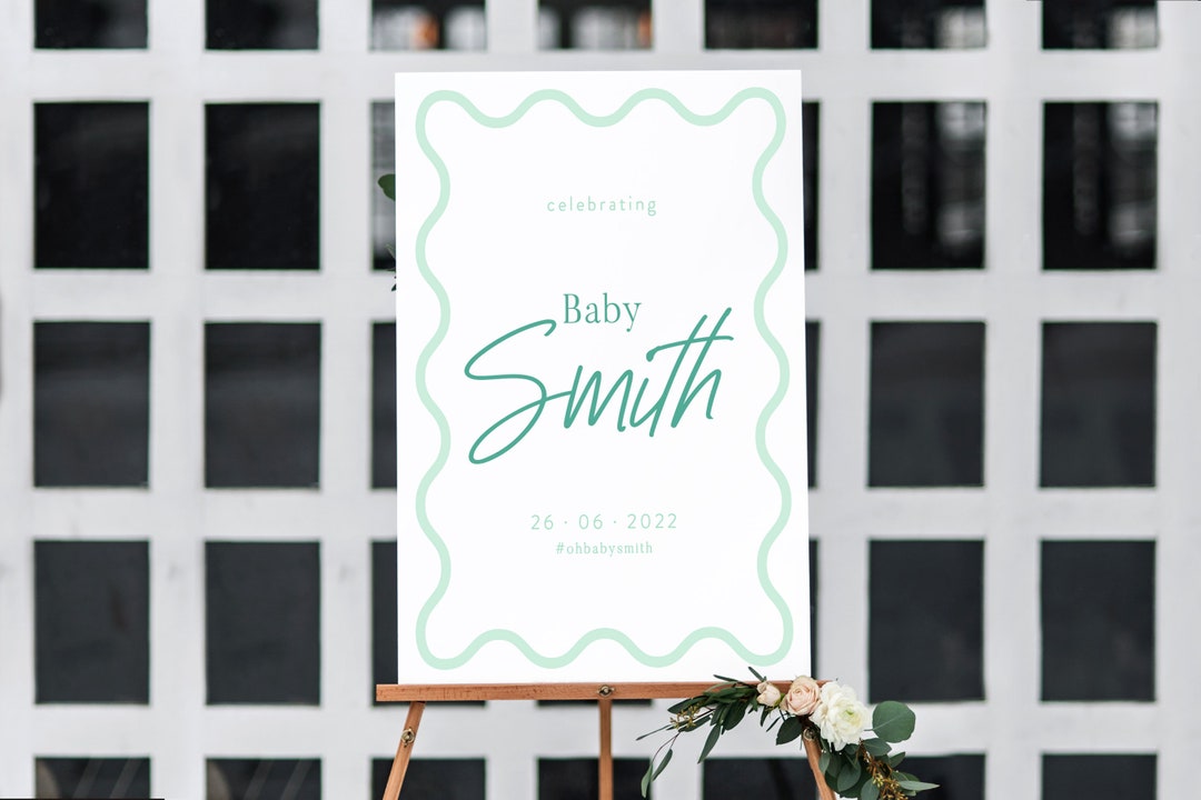 BEBE Printable Baby Shower Welcome Sign, Event Party Signage, Wavy ...