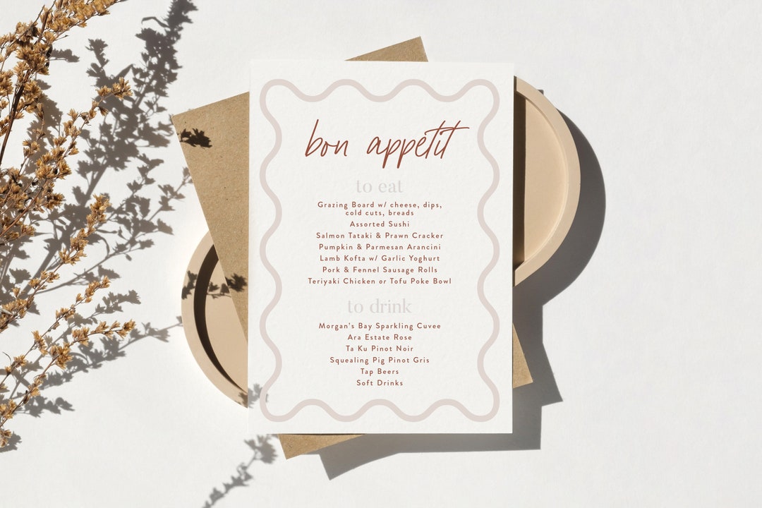 Wavy Border Printable Menu, Bar Menu, Drinks Menu, Food Menu for ...