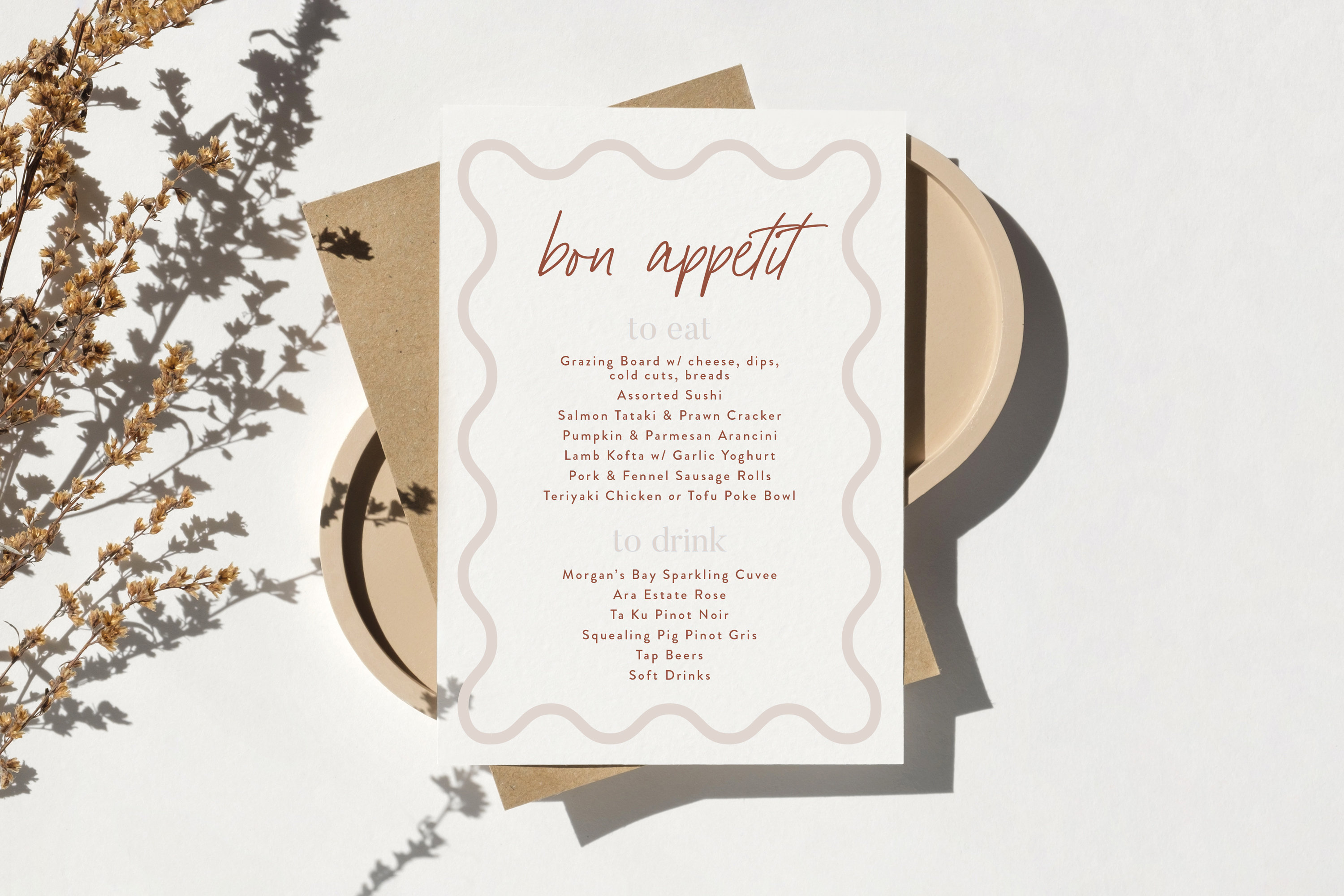 Wavy Border Printable Menu, Custom Food & Drink Menu (digital Download ...