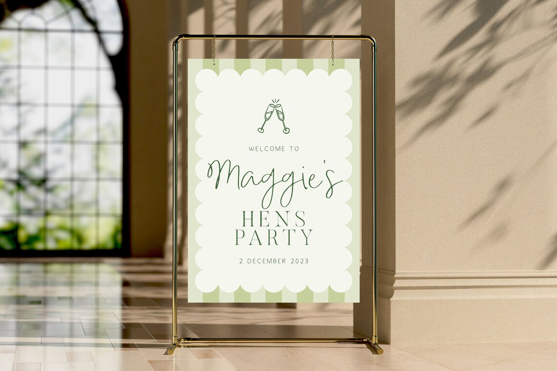 MAGGIE Printable Hens Party Sign, Striped Hen Party Sign, Bridal Shower ...