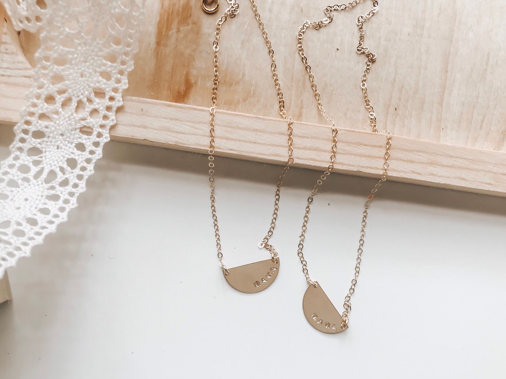 Mama Half Moon Necklace Gold Filled | Etsy
