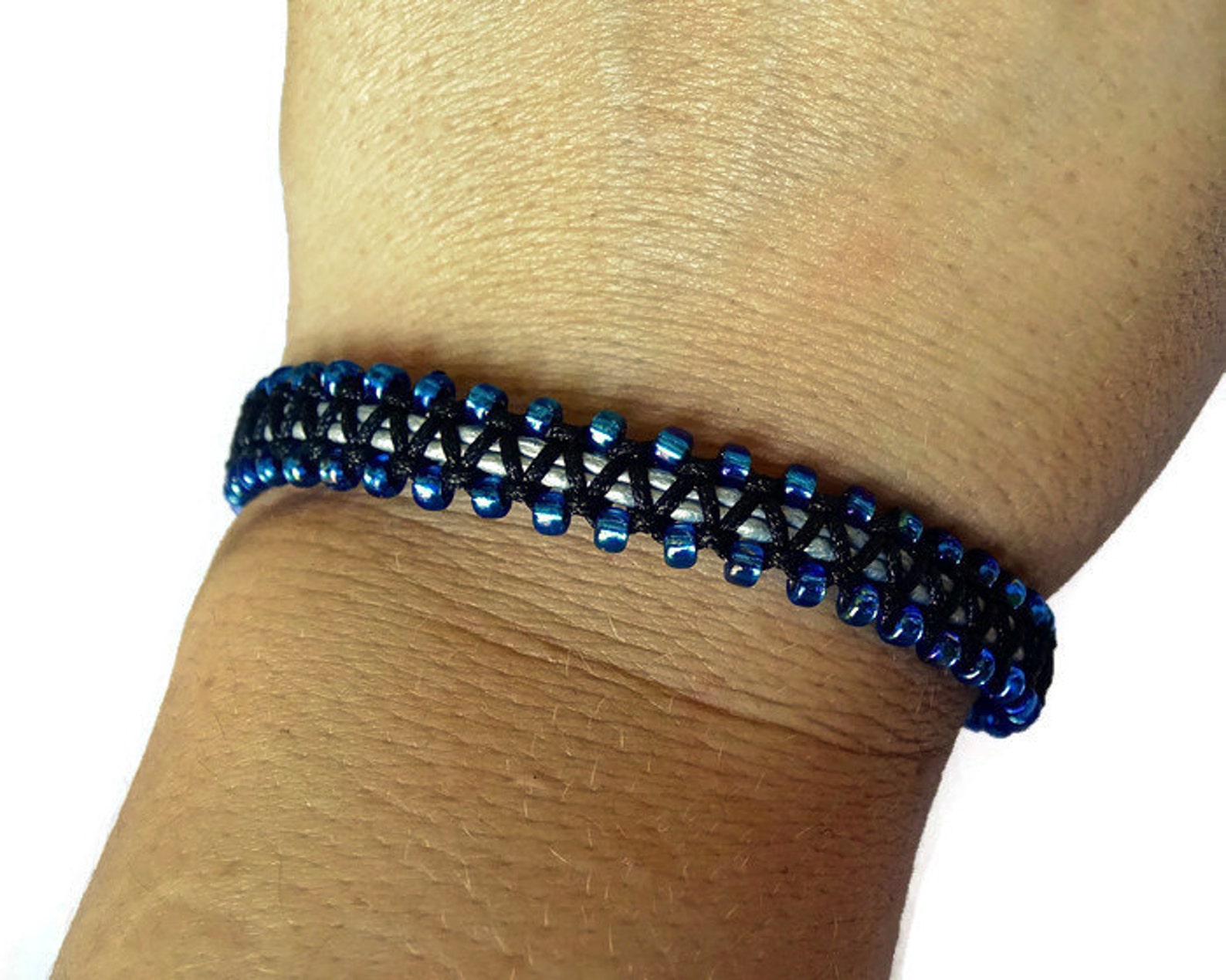 Leather Macrame Braceletstacking Braceletblue and - Etsy
