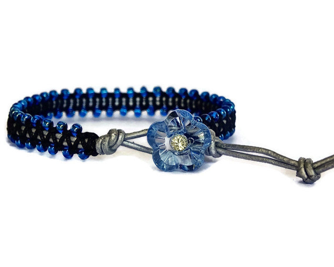 Leather Macrame Braceletstacking Braceletblue and - Etsy