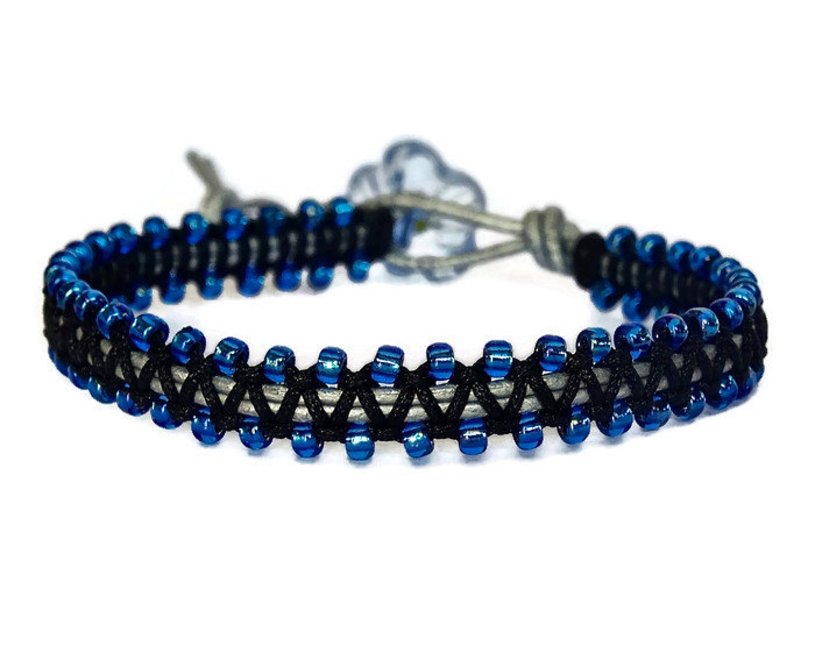 Leather Macrame Braceletstacking Braceletblue and - Etsy