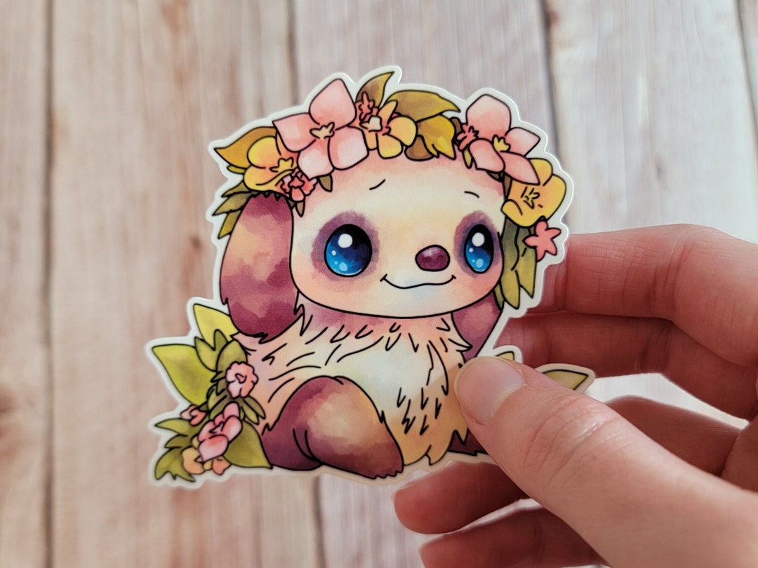 Sloth Sticker: Adorable Flower Crown Glossy Die-cut - Etsy