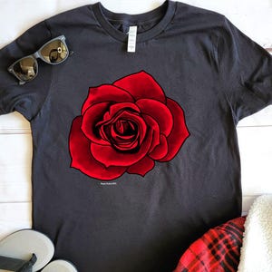 Beautiful Red Rose Floral T-shirt - Women's Botanical Tee, Floral Shirt ...