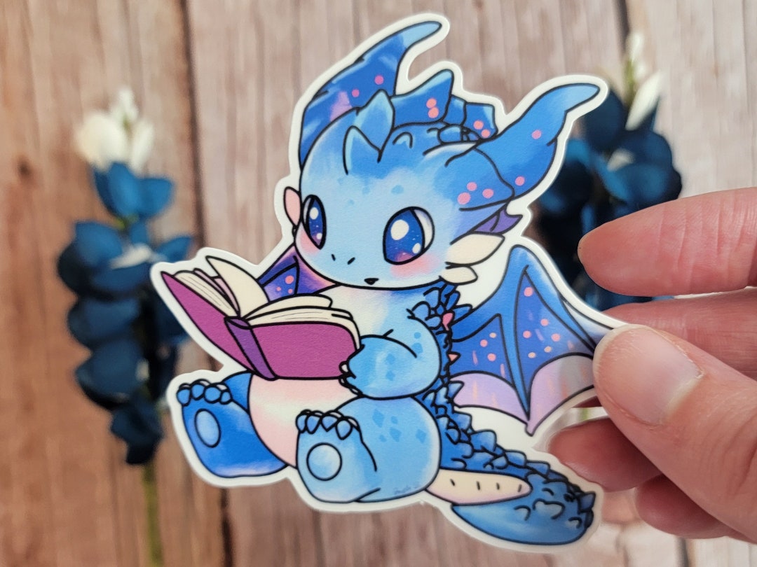 Chibi Dragon Bookworm Sticker: Glossy Die Cut, 3 Inch - Etsy