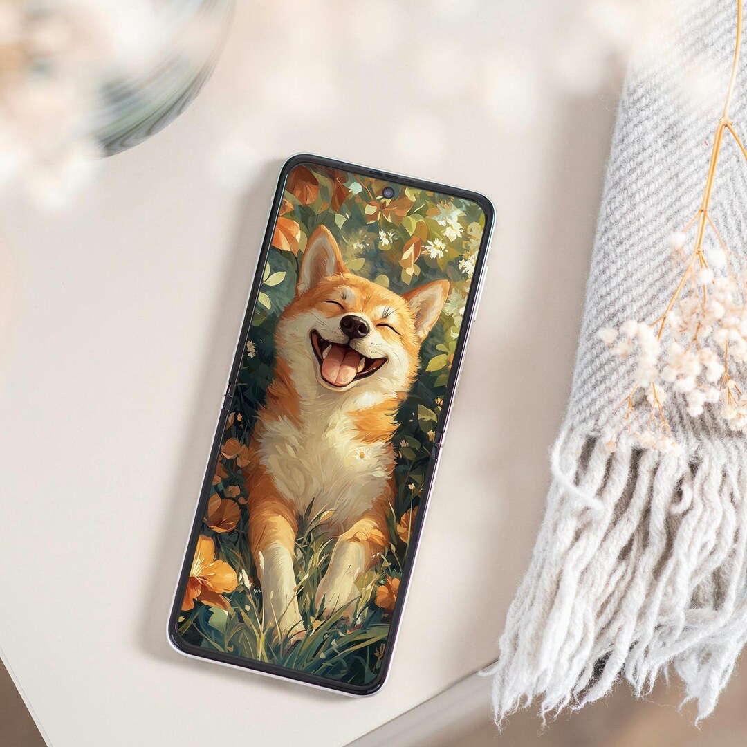 Cute Laughing Shiba Inu Oil Painting Phone Wallpaper (set of 4 ...
