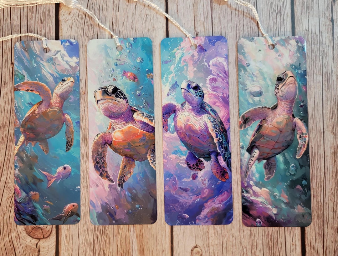 Sea Turtle Metal Bookmark: Colorful Ocean Art With Tassel - Etsy