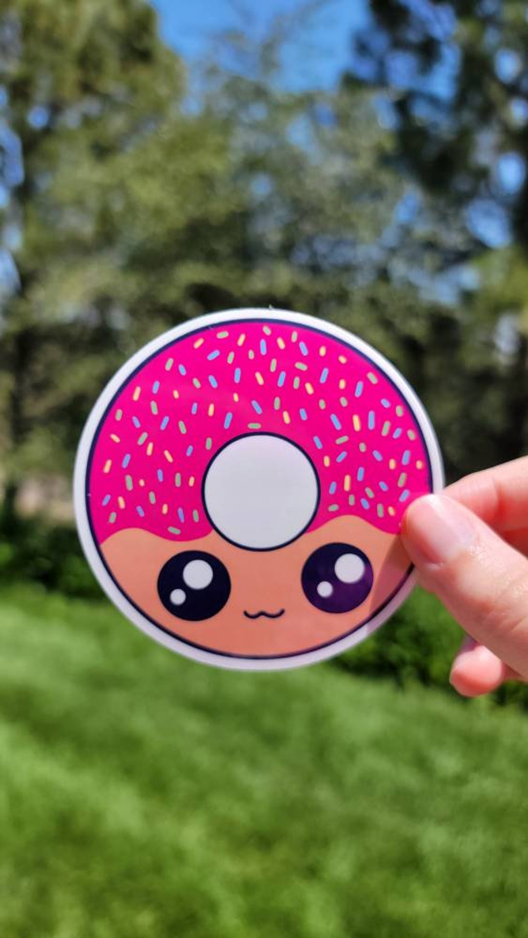 Cute Pink Donut Glossy Die Cut Sticker, Doughnut Sticker, Stickers for ...