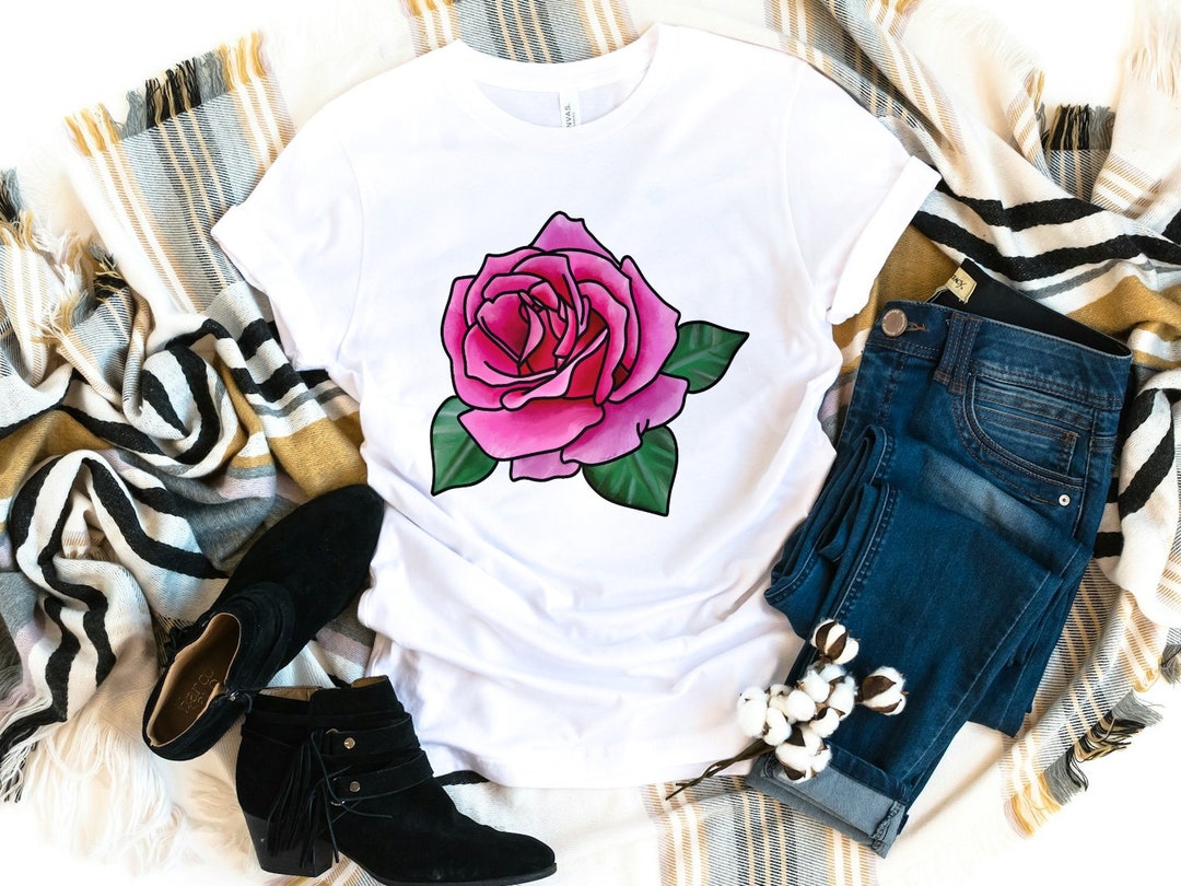 Pretty Pink Rose Floral T-shirt - Women's Botanical Tee, Floral Shirt ...