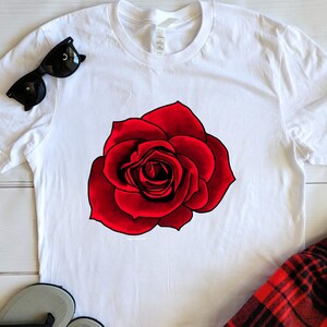 Beautiful Red Rose Floral T-shirt - Women's Botanical Tee, Floral Shirt ...