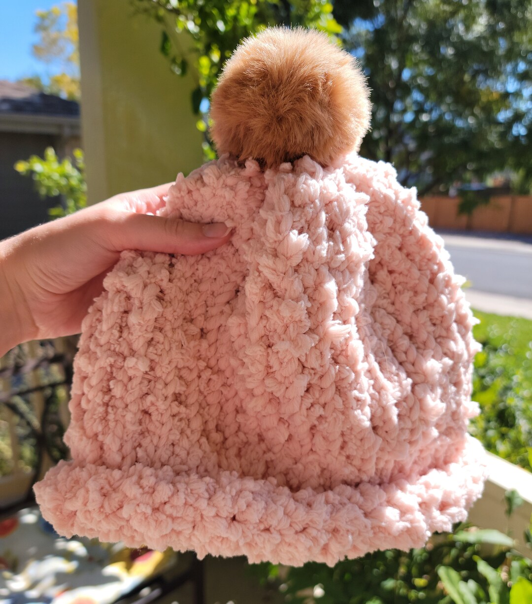 Cozy Hand-knit Sheepy Plush Pink Winter Hat - Warm and Stylish Women's ...