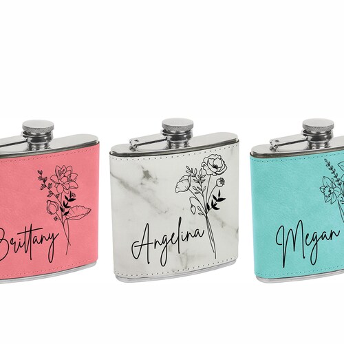 Personalized Birth Flower Flask for Women Custom Flask for - Etsy