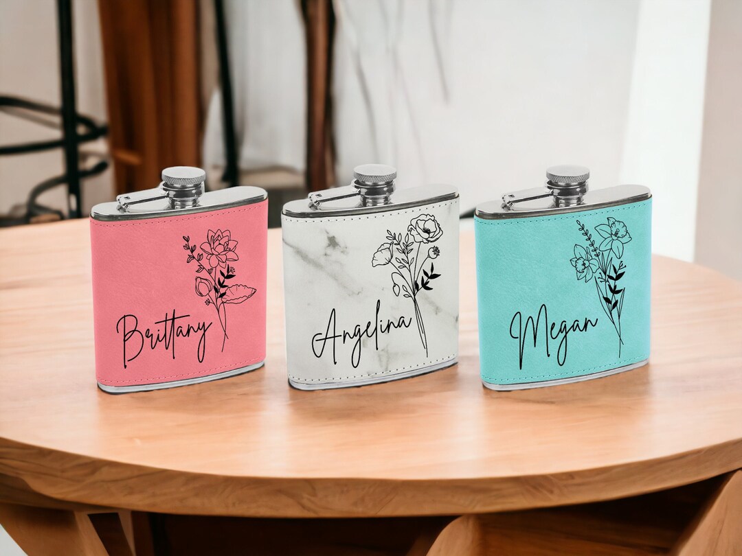 Personalized Birth Flower Flask for Women, Custom Flask for Bridesmaids ...