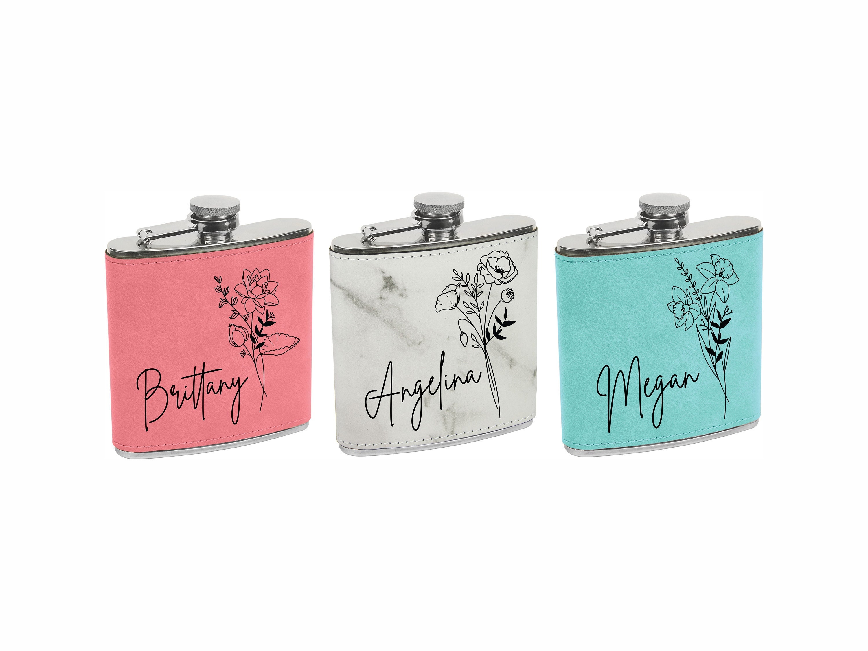 Personalized Birth Flower Flask for Women Custom Flask for - Etsy