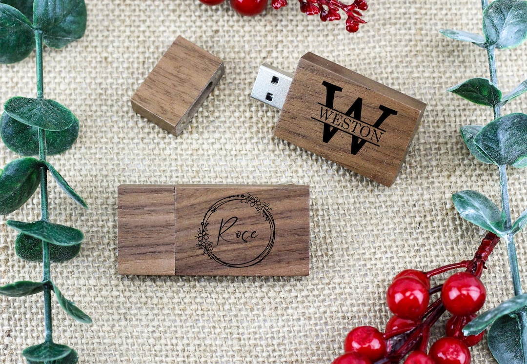 Personalized Wooden USB 2.0 Flash Drive, Wedding Flash Drive, Custom ...