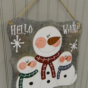 Hello Winter/galvanized Sign/winter Door Hanger Sign/snowman Door ...