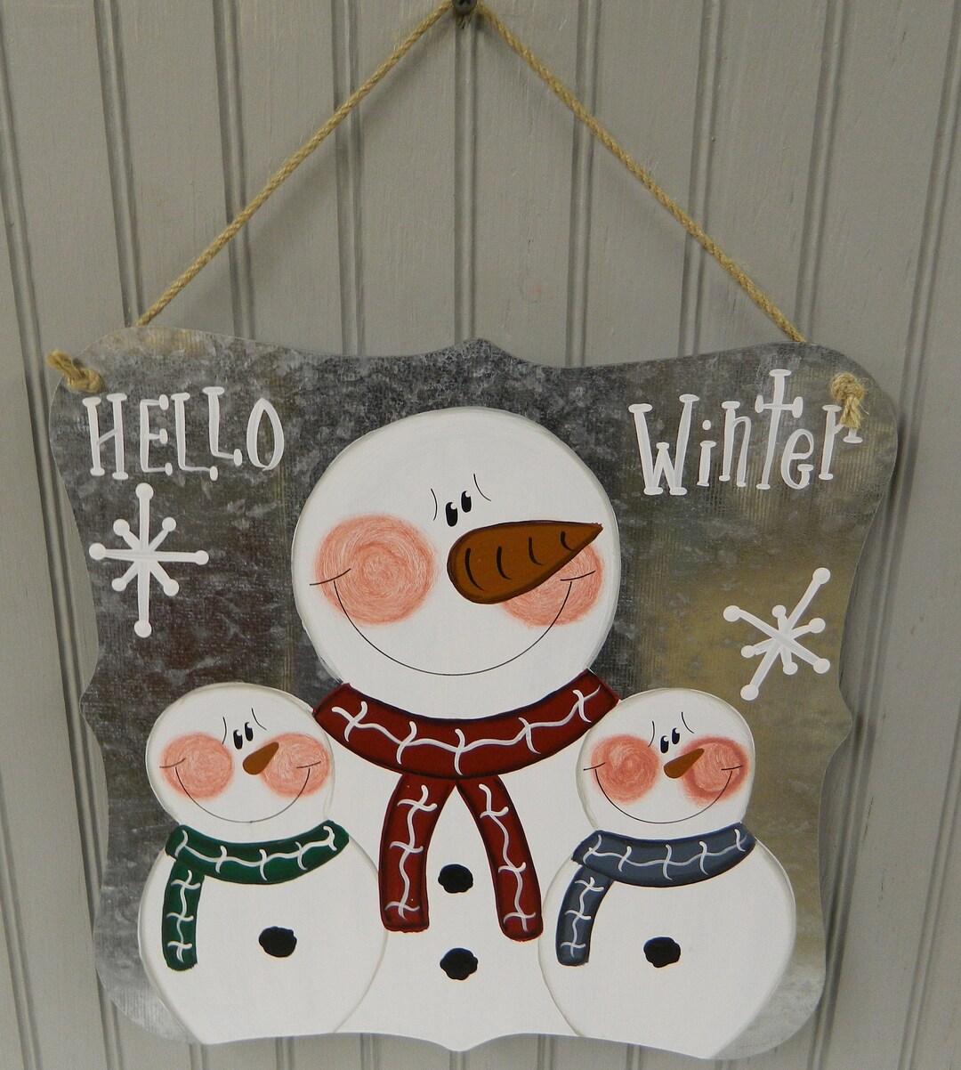 Hello Winter/galvanized Sign/winter Door Hanger Sign/snowman Door ...