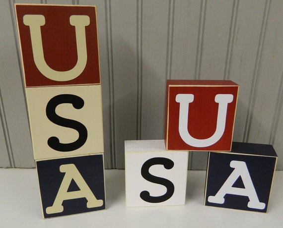 Set USA Wood Block Sitters/USA/ Patriotic Blocks/4Th. Of | Etsy