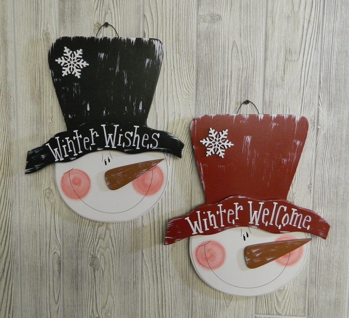 Hanging Snowman Head Winter Welcome Winter Decor Door - Etsy