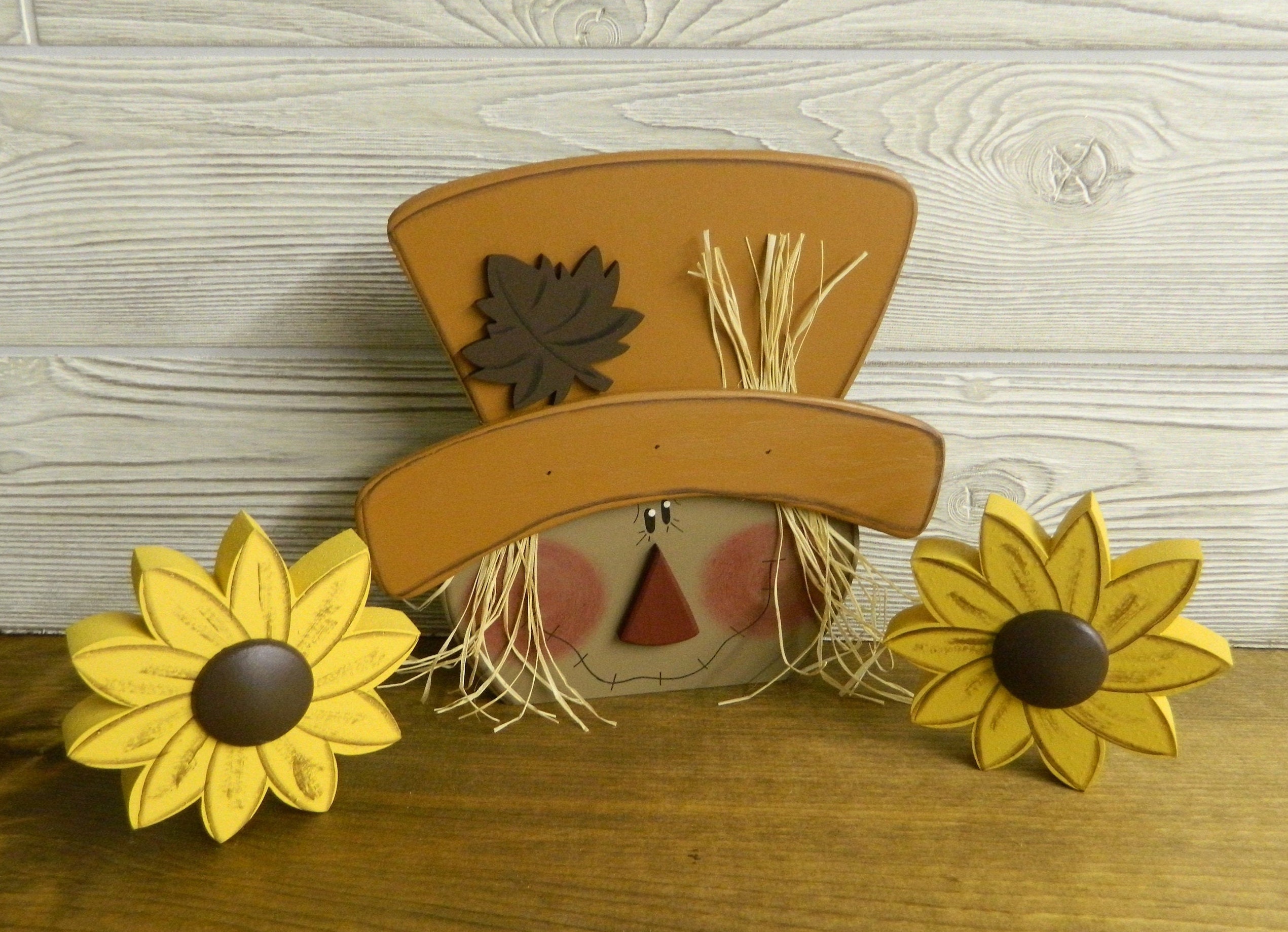 Fall Shelf Sitters Scarecrow Sunflower Set Table Top Decor | Etsy