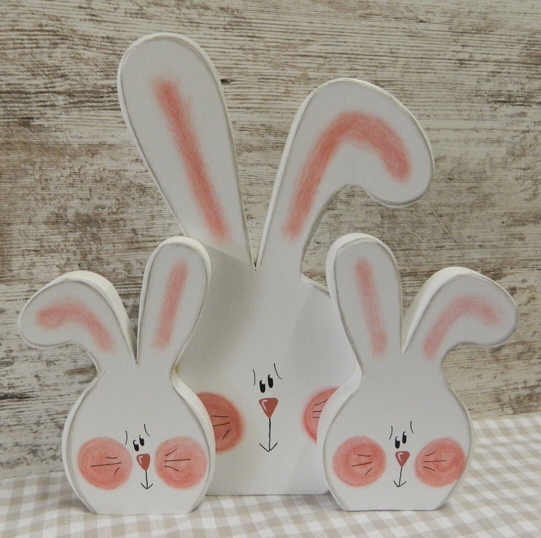 Mama Bunny With Her Two Babies-easter-spring Decor - Etsy