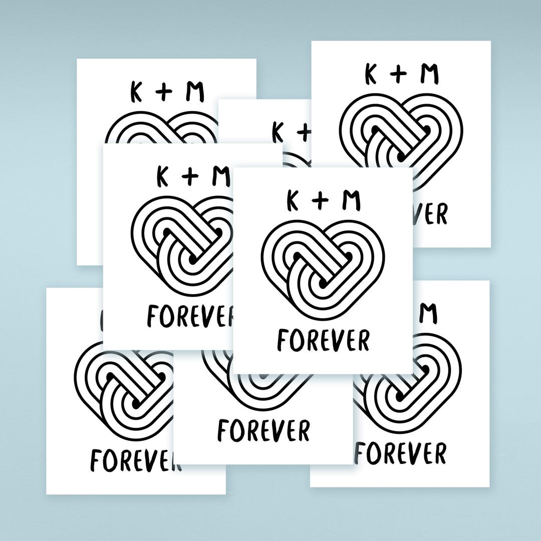 Custom Wedding Tattoo Set, Heart Design + Initials, Fun Favors for ...
