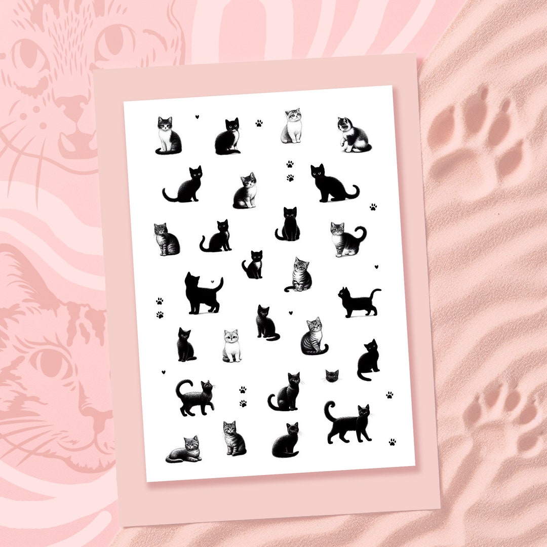 Cat Temporary Tattoo, Fake Cats, Small Cats Tattoo, Cute Cats Drawing ...