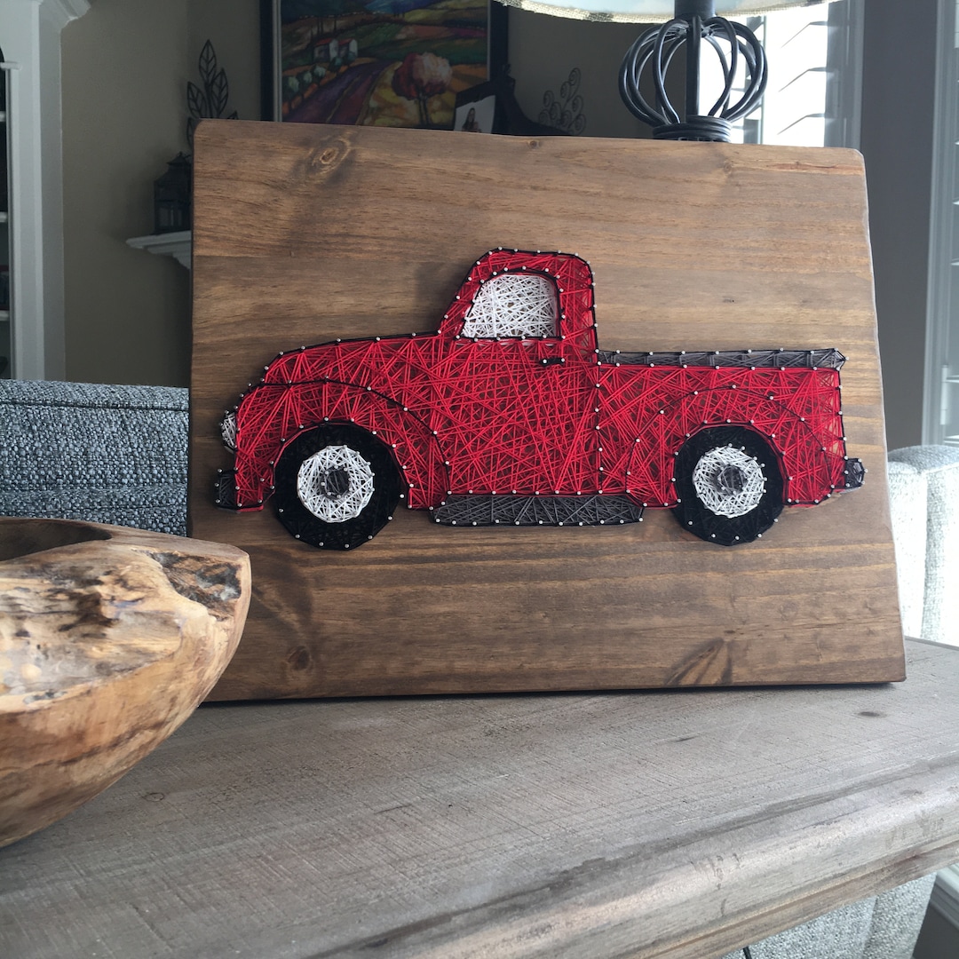 Red Truck String Art, Nail and String Truck, Pick-up Truck Art, Man ...