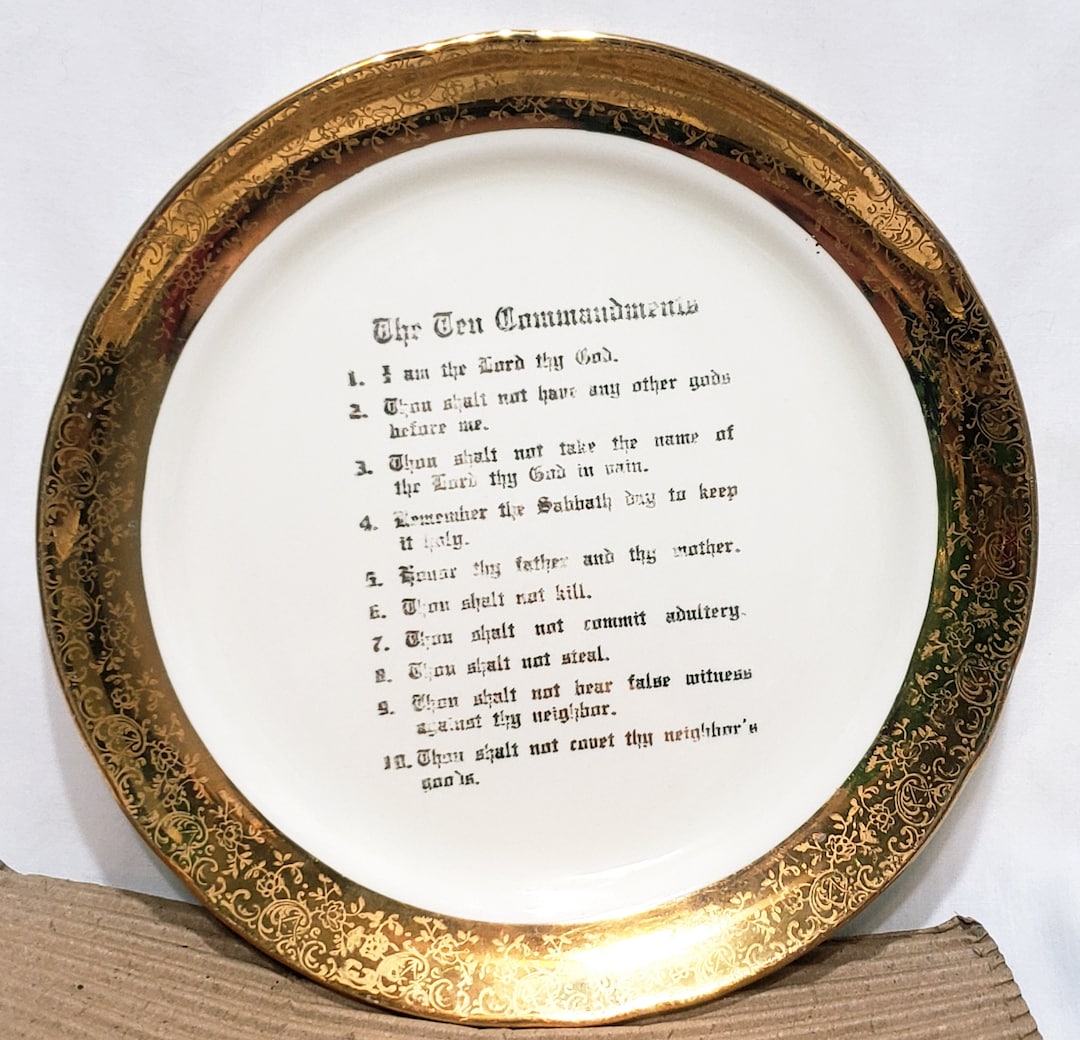 The Ten Commandments Christian Decorative Plate Eastern China 22k Gold ...