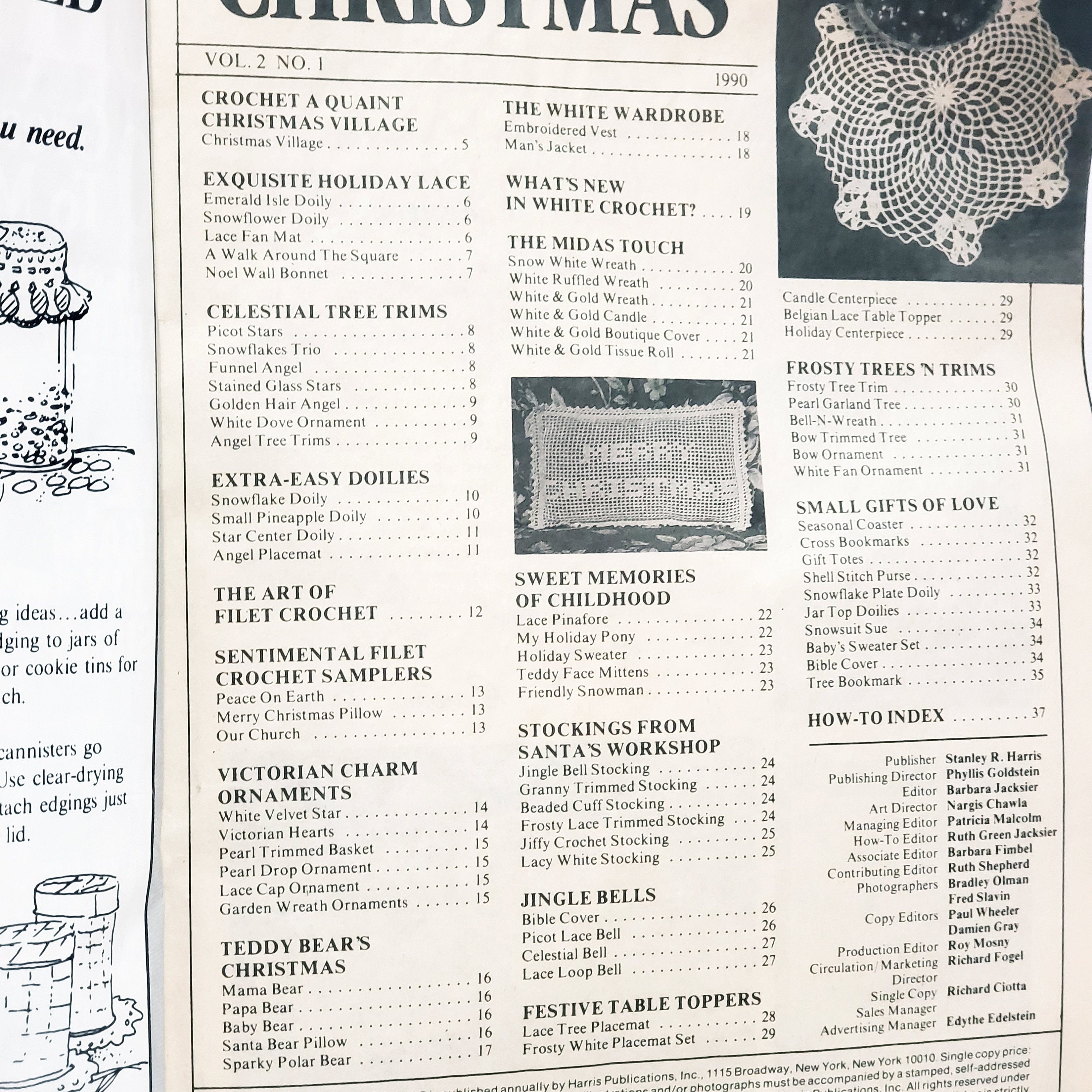 White Crochet Christmas Crafts Magazine 1990 Holiday Village Doily ...