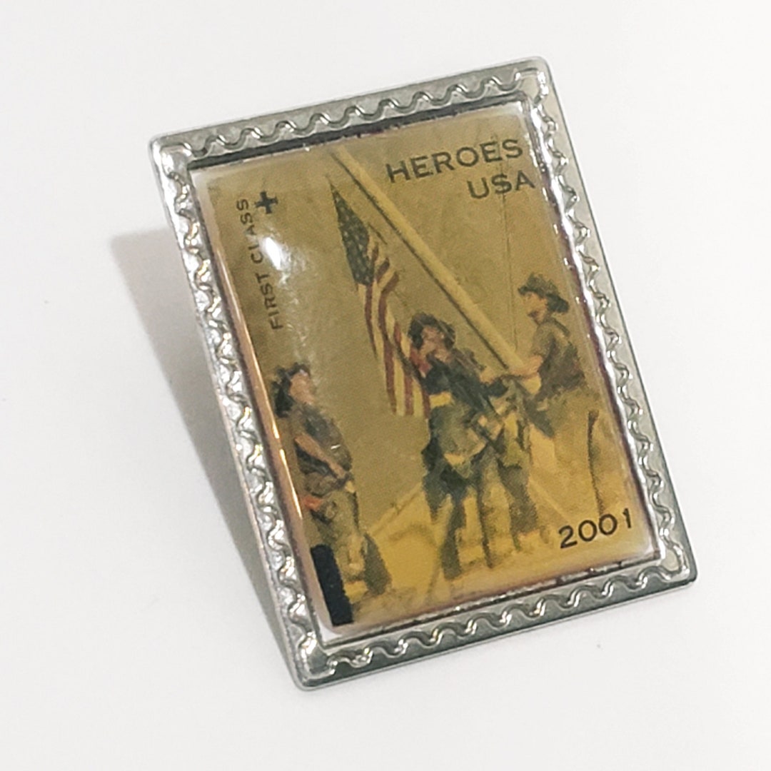 Heroes USA Flag USPS Stamp 2001 Lapel Pin 1" Metal Enamel Firefighters ...