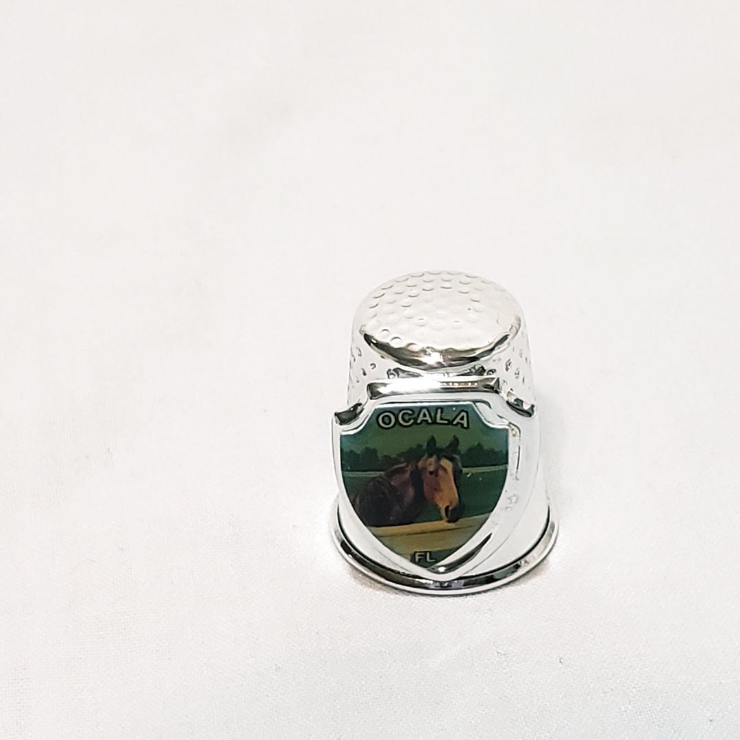 OCALA Brown Horse Head Florida Thimble Metal Silver Tone Vintage 3/4 ...
