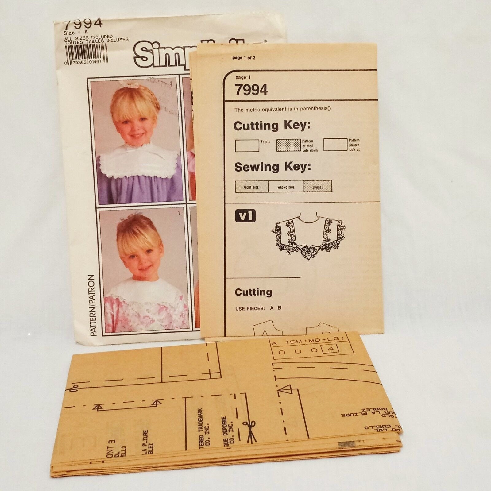 Child's Set Collars Sewing Pattern 7994 Simplicity 1986 Sizes A All ...