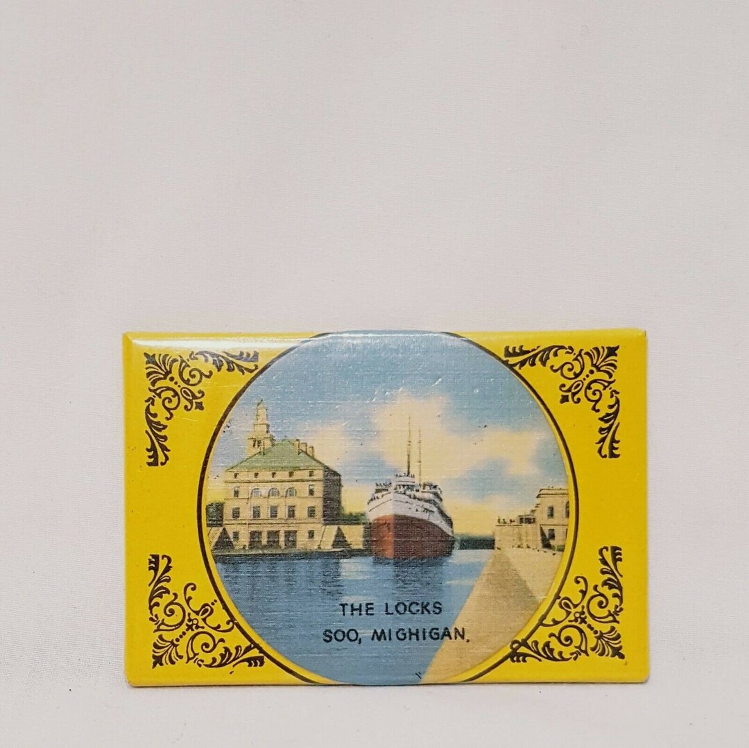 Vintage Mirror the Locks Soo Michigan Purse Pocket Ship Buildings ...