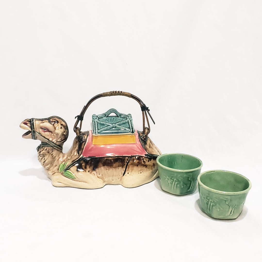 Camel Teapot With Two Cups 1950s 10" Figurine Japan Brown Green - Etsy