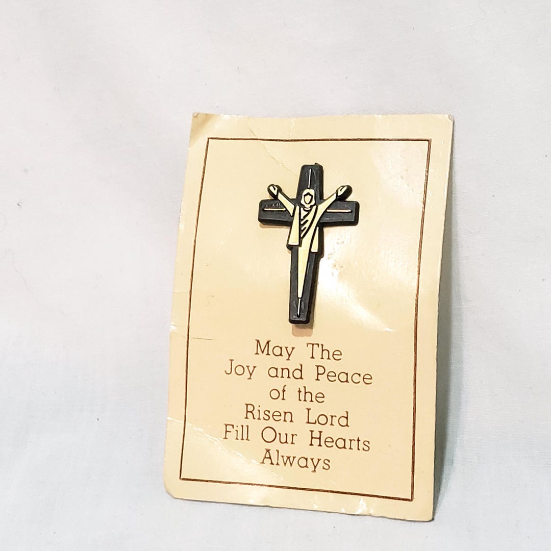 Easter Jesus Has Risen Lapel Pin Cross Vintage Brown Gold Tone 1 ...