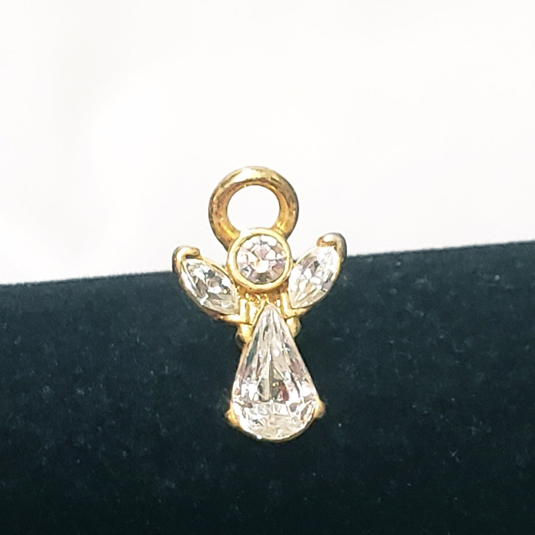 Teardrop Angel Rhinestone With Halo Lapel Pin 3/4 Vintage Clear Gold ...