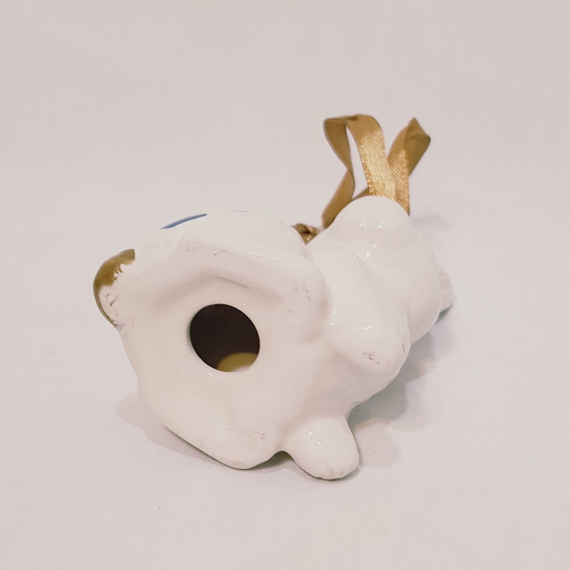 White Rabbit Blue Flower Ornament 3 Bunny Easter Ceramic - Etsy