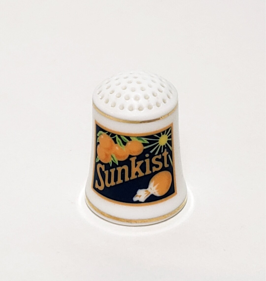 Sunkist Oranges Lemons Fruit Thimble Porcelain Vintage 1" White Yellow ...
