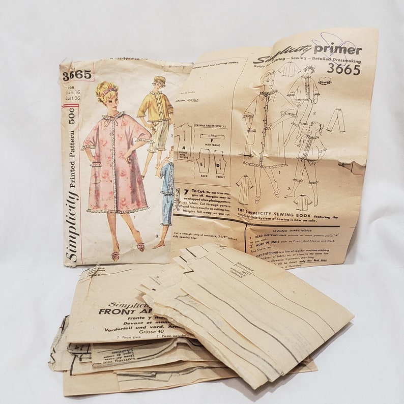Teen Pajama Robe Hat Sewing Pattern 3665 Simplicity 1960s Size 16 Bust 36" - Etsy