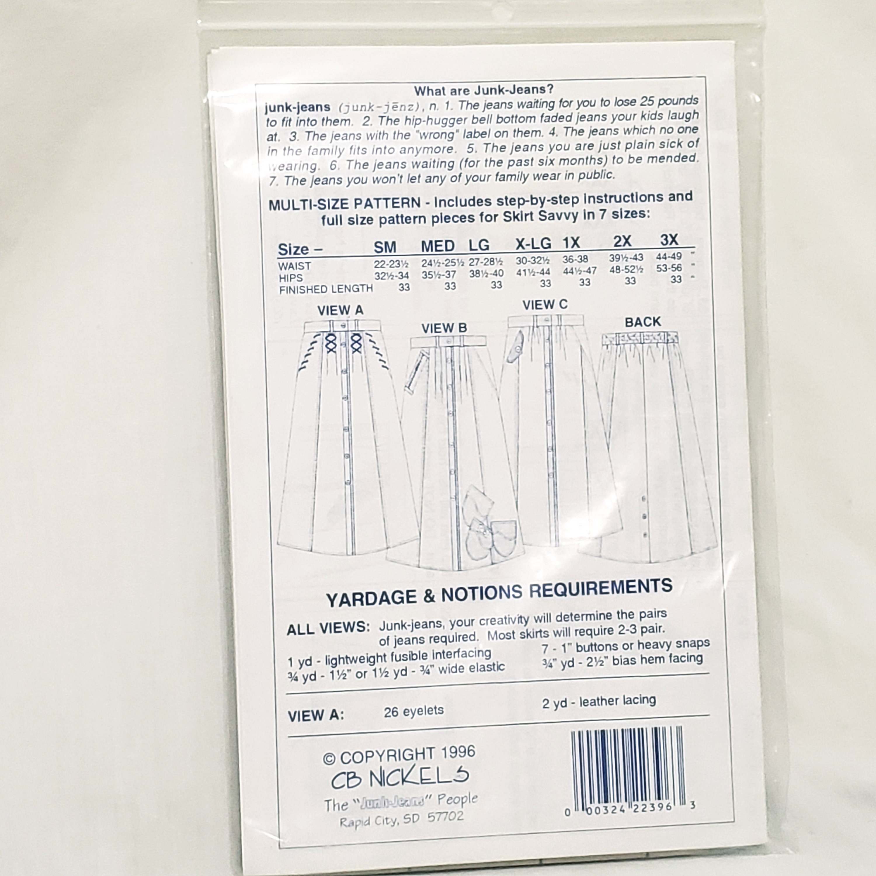 Junk Jeans Skirt Savvy Sewing Pattern 1996 Size Small 3X CB Nickels ...