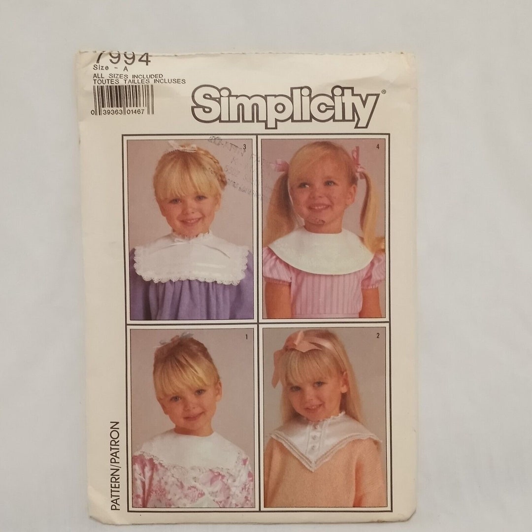 Child's Set Collars Sewing Pattern 7994 Simplicity 1986 Sizes A All ...