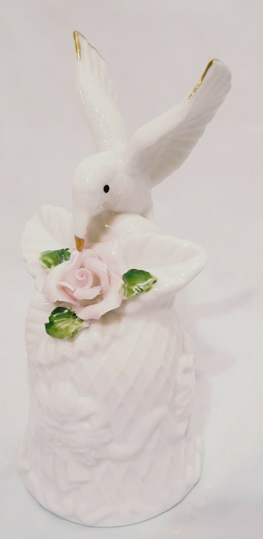 Hummingbird White Bell Ceramic Flower Leaves 5" Vintage Pink Rose - Etsy