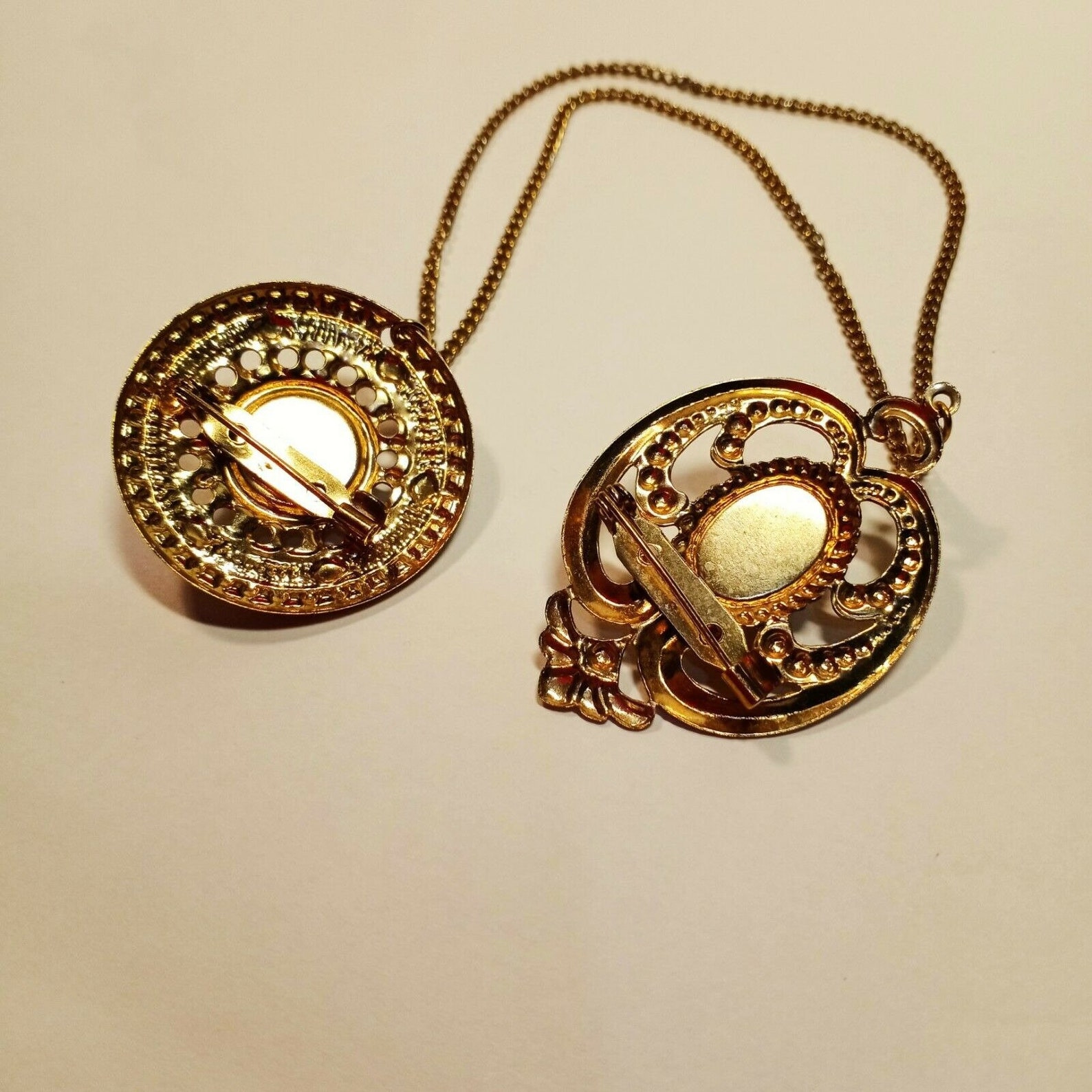 Vintage Double Brooch With Artificial Beads Connecting Chains - Etsy