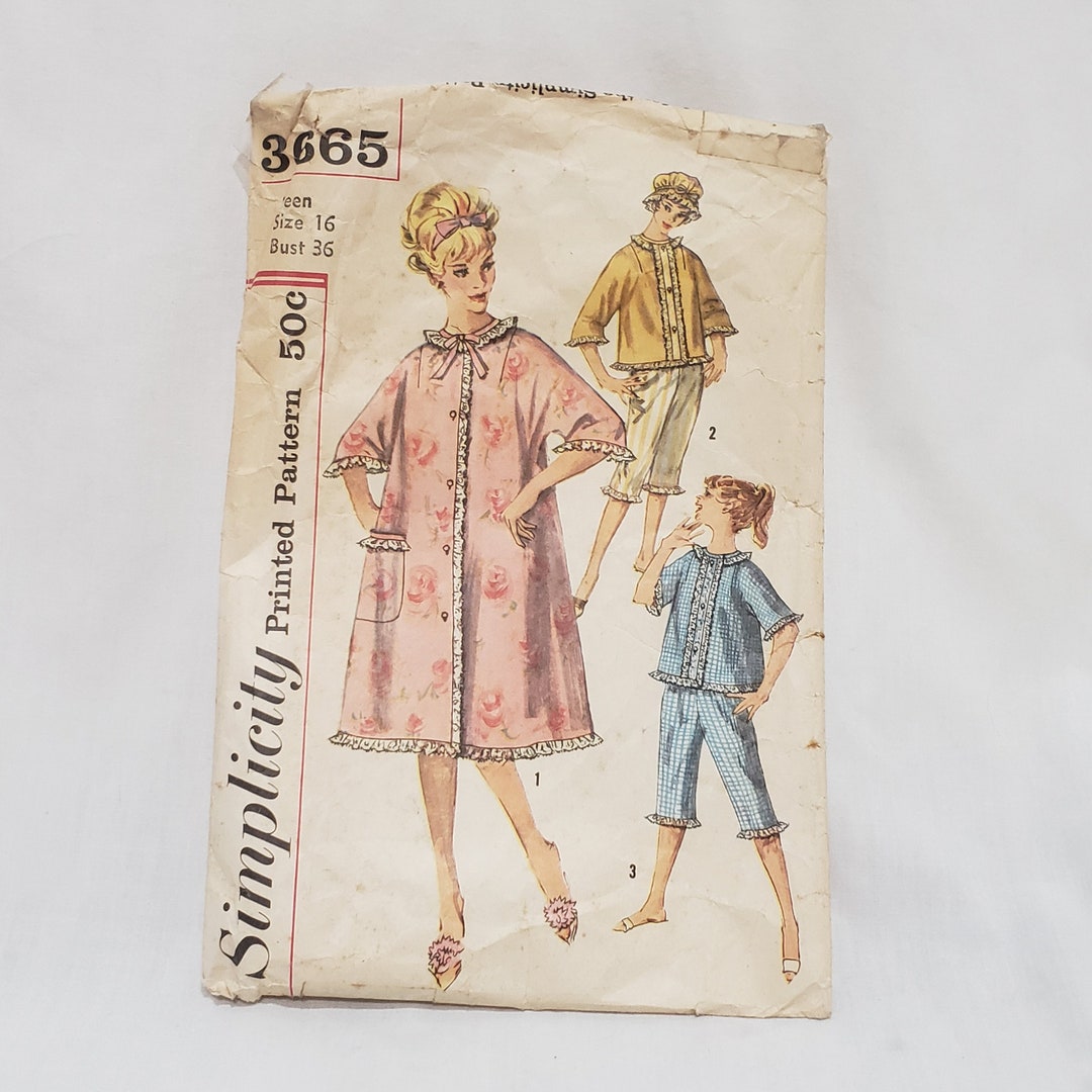 Teen Pajama Robe Hat Sewing Pattern 3665 Simplicity 1960s Size 16 Bust 36" - Etsy