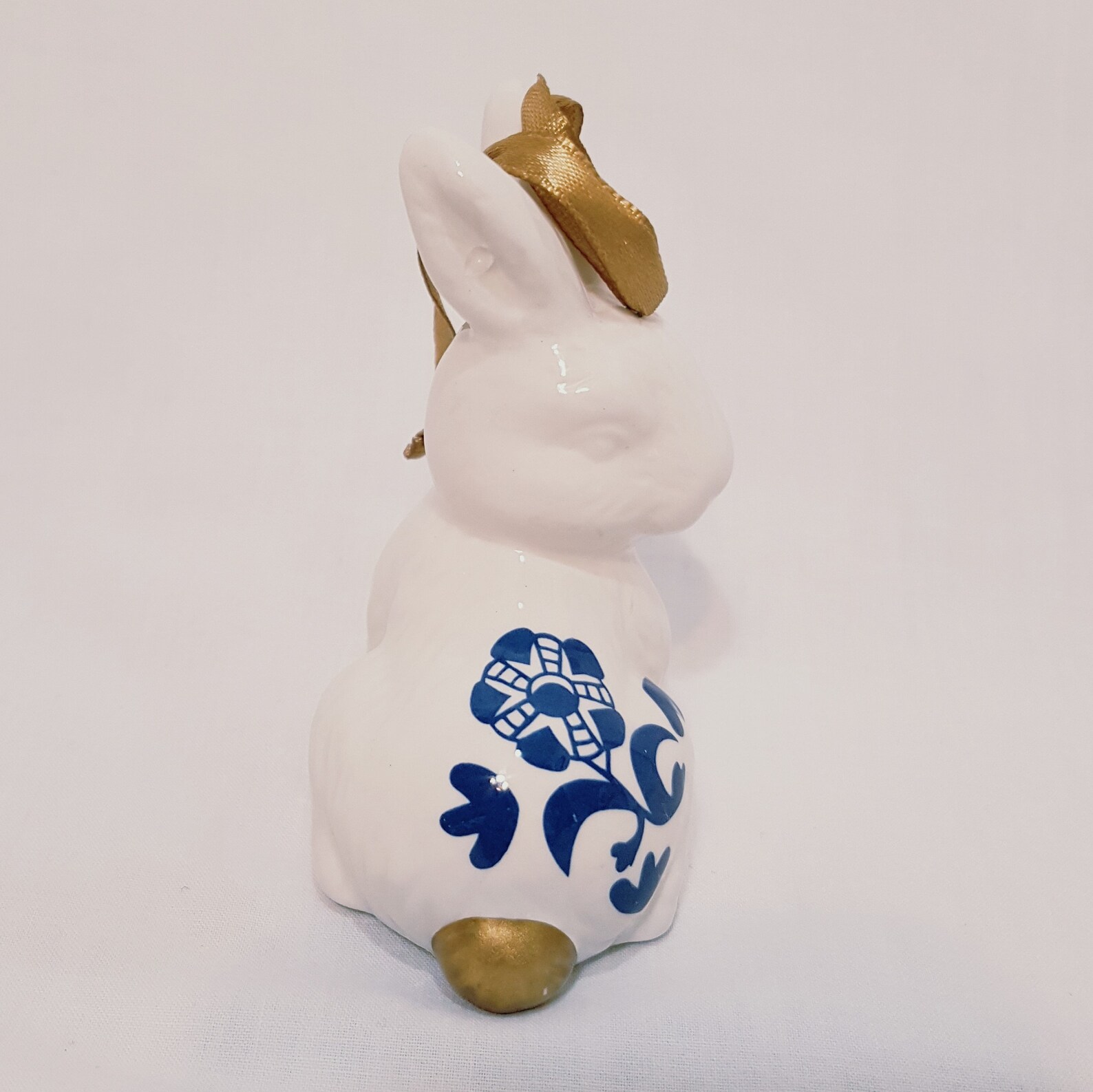 White Rabbit Blue Flower Ornament 3 Bunny Easter Ceramic - Etsy