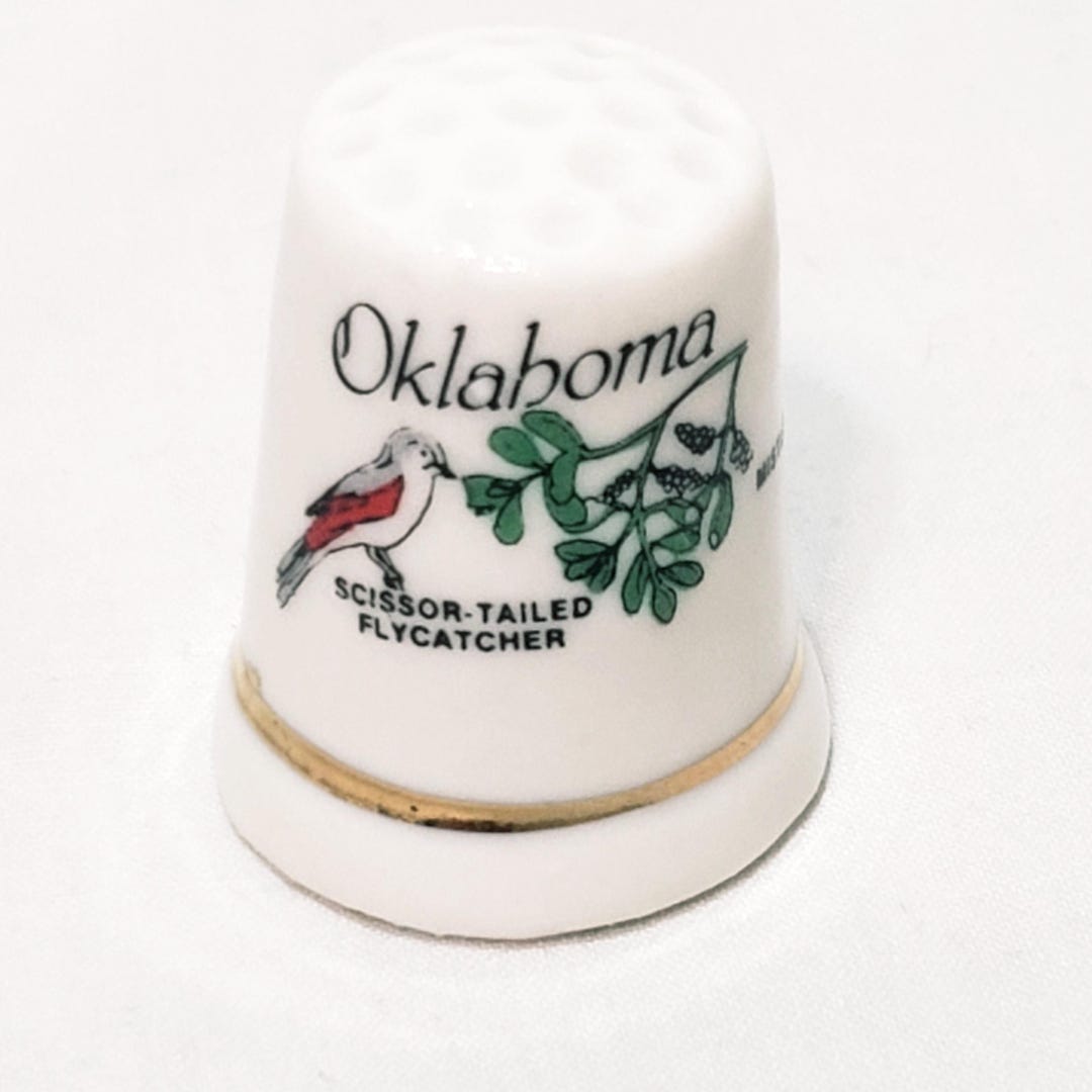 Oklahoma Mistletoe Scissor-tailed Flycatcher Thimble Porcelain Vintage ...